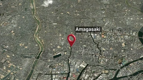 Amagasaki City Map Zoom (Japan) from Spa... | Stock Video | Pond5