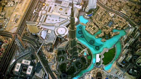An amazing aerial shot above Burj Khalif... | Stock Video | Pond5