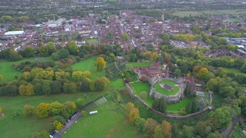 Amazing drone view of downtown Farnham, ... | Stock Video | Pond5