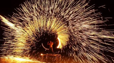 Amazing Fire Show in a Circular Motion a... | Stock Video | Pond5