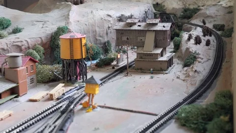 An amazing model train set and buildings | Stock Video | Pond5