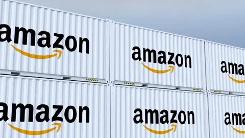 Amazon logo Metal boxes with the logo an... | Stock Video | Pond5