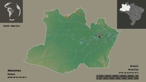 Amazonas location. Brazil. Relief map | Stock Video | Pond5