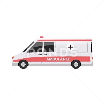 Ambulance car side view - flat cartoon vector illustration: Royalty ...