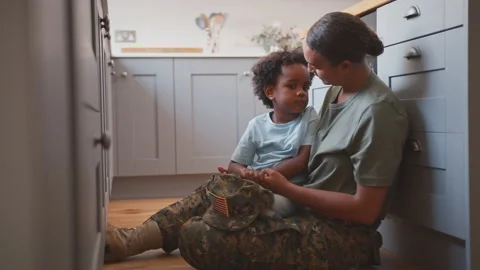 American Army Mother In Uniform Home On ... | Stock Video | Pond5