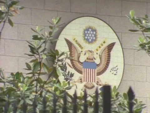 American Embassy logo on the entrance of... | Stock Video | Pond5