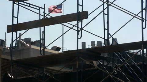 American Flag Construction Site Scaffold... | Stock Video | Pond5