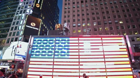 American Flag in crowded Times Square in... | Stock Video | Pond5