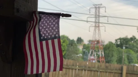American Flag With electricity transmiss... | Stock Video | Pond5