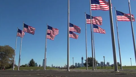 American Flag field with runners in back... | Stock Video | Pond5