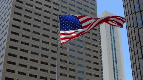 American flag at metal pillar waving. | Stock Video | Pond5