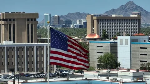 American flag with Phoenix, Arizona stat... | Stock Video | Pond5