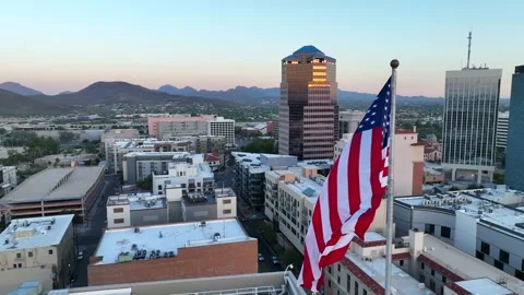 American flag waving in front of Tucson,... | Stock Video | Pond5