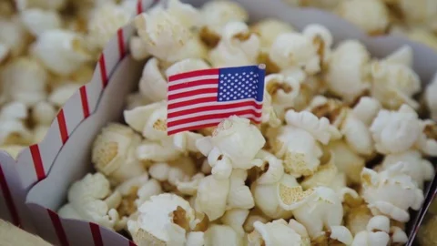American Theme party. Popcorn with tiny ... | Stock Video | Pond5