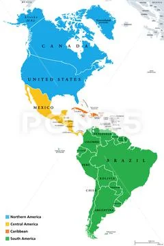 The Americas, geoscheme and political map, subdivisions for statistics ...