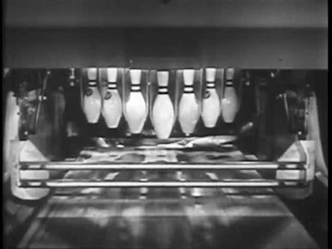 AMF Pinspotter Setting Pins (front shot)... | Stock Video | Pond5