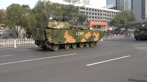 Amphibious army tanks drive through down... | Stock Video | Pond5