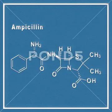 Ampicillin, antibiotic drug, Structural chemical formula: Royalty Free ...