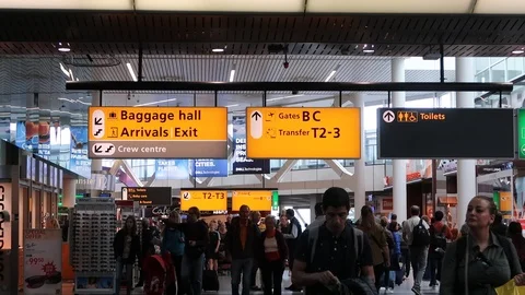 Amsterdam Airport Schiphol. Signs and bi... | Stock Video | Pond5