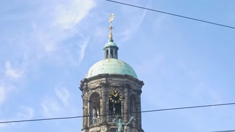 Amsterdam Dam royal palace tower top clo... | Stock Video | Pond5
