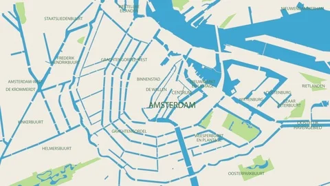 Amsterdam Map with Canals and Routes | Stock Video | Pond5