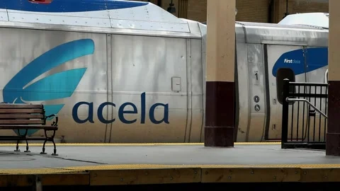 Amtrak ACELA logo on silver high speed t... | Stock Video | Pond5