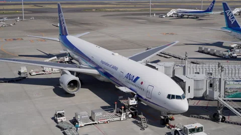 ANA Boeing 777 Passenger Airplane at Gat... | Stock Video | Pond5