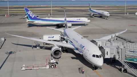 ANA Boeing 787 Passenger Airplane at Bus... | Stock Video | Pond5