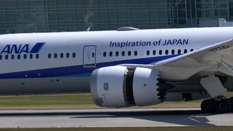 A ANA Boeing 787 Turbofan Jet Engine wit... | Stock Video | Pond5