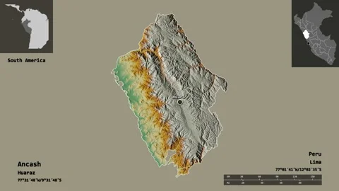 Ancash location. Peru. Relief map | Stock Video | Pond5