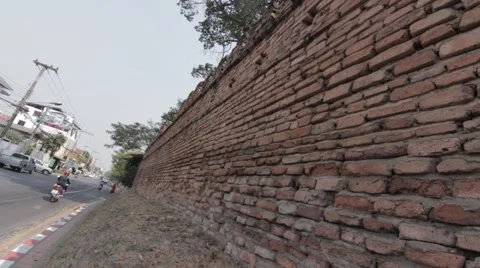 Ancient Asian Thai Fort Wall Road Traffi... | Stock Video | Pond5