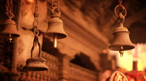 Ancient Bells on a temple in Kathmandu, ... | Stock Video | Pond5