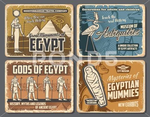 Ancient Egypt gods, pharaoh pyramids, hieroglyphs: Graphic #124860713
