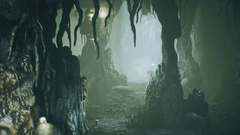 Ancient huge fantasy cave filled with an... | Stock Video | Pond5