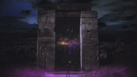 Ancient Monument Space Portal Man Anothe... | Stock Video | Pond5