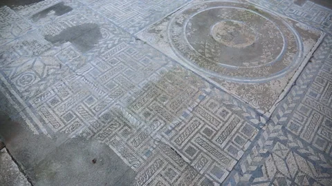 Ancient Roman mosaic floor at the ruins ... | Stock Video | Pond5