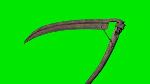 Ancient rusted metal scythe on green chr... | Stock Video | Pond5