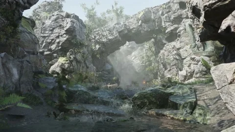 Ancient Temple Ruins, Waterfall, Stream,... | Stock Video | Pond5