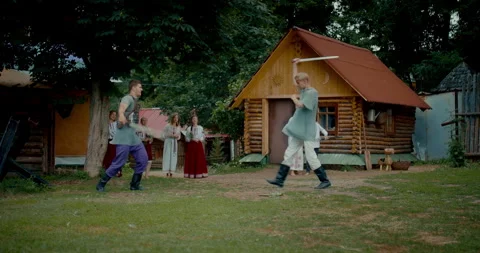 ancient village in Kievan Rus, two young... | Stock Video | Pond5