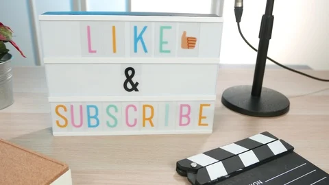 Like and Subscribe Sign On a Studio Set ... | Stock Video | Pond5