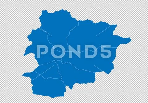 Andorra map - High detailed blue map with counties/regions/states of ...
