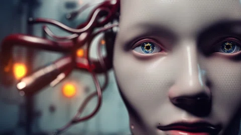 Android Head with Complex Wiring Details... | Stock Video | Pond5