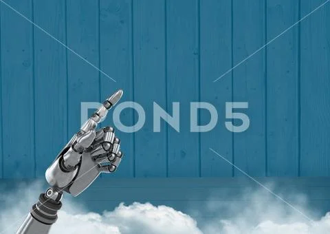 Android Robot hand pointing with blue background Illustration #74739436