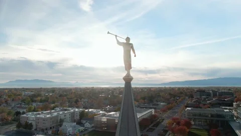 Angel Moroni Statue with Trumpet atop LD... | Stock Video | Pond5