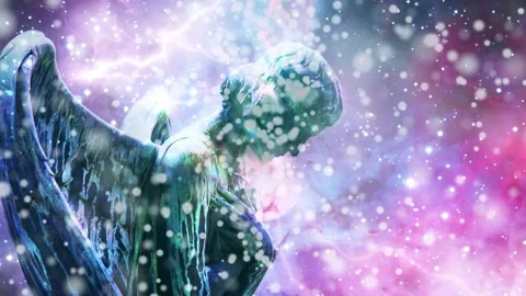 angel statue and snow falling animation | Stock Video | Pond5