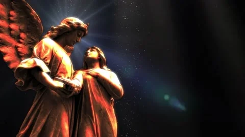 angel statue with orange with spotlight ... | Stock Video | Pond5
