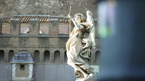 Angel statue on St. Angelo bridge to Cas... | Stock Video | Pond5
