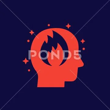Anger icon with head and fire: Graphic #168828301