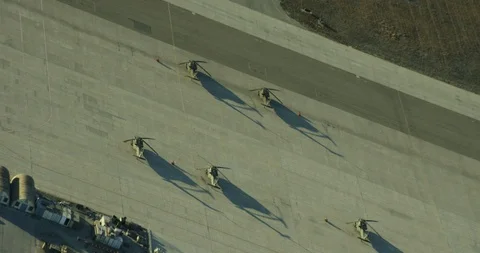 Angled aerial of helicopter landing stri... | Stock Video | Pond5