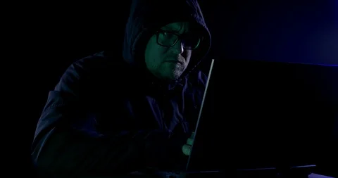 angry adult male hacker is typing on key... | Stock Video | Pond5